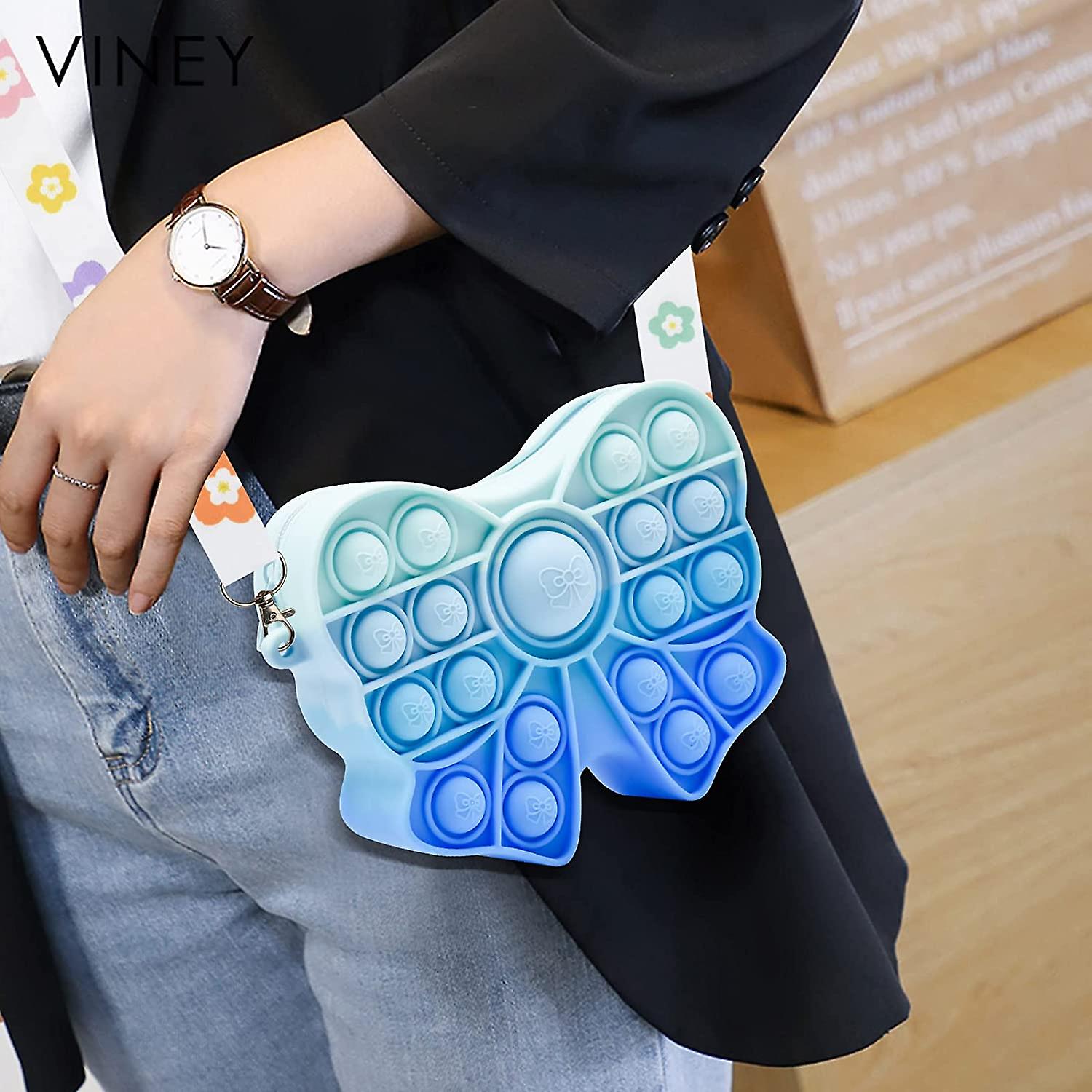 Pop Shoulder Bag Fidget Toy Blue Bowknot Pop Fidget Bag Toy Silicone ...