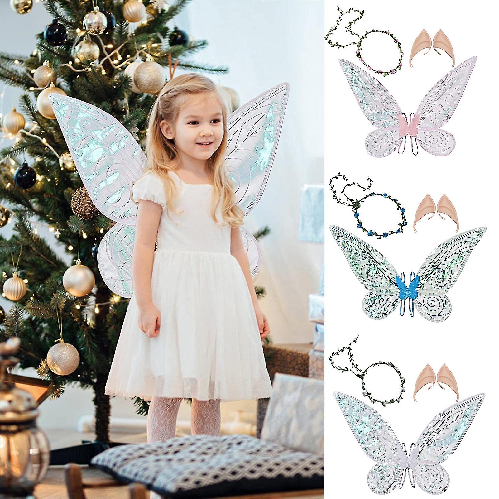 Färgglad fjäril barns fairy kostym set med vingar och krona - perfekt ...