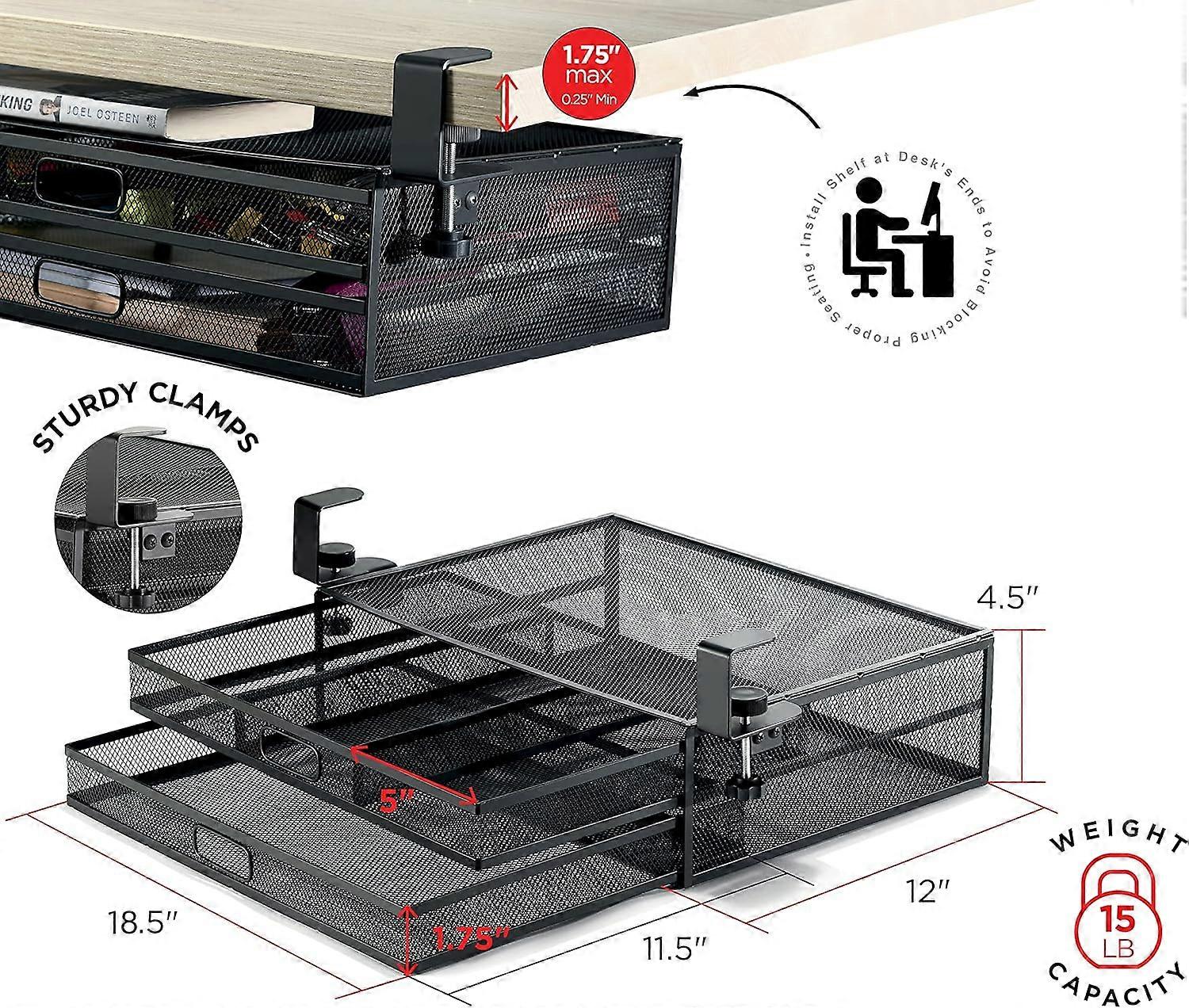 Under Desk Drawer Organizer Clamp-On, Mesh Metal Desk Drawer Attachment ...
