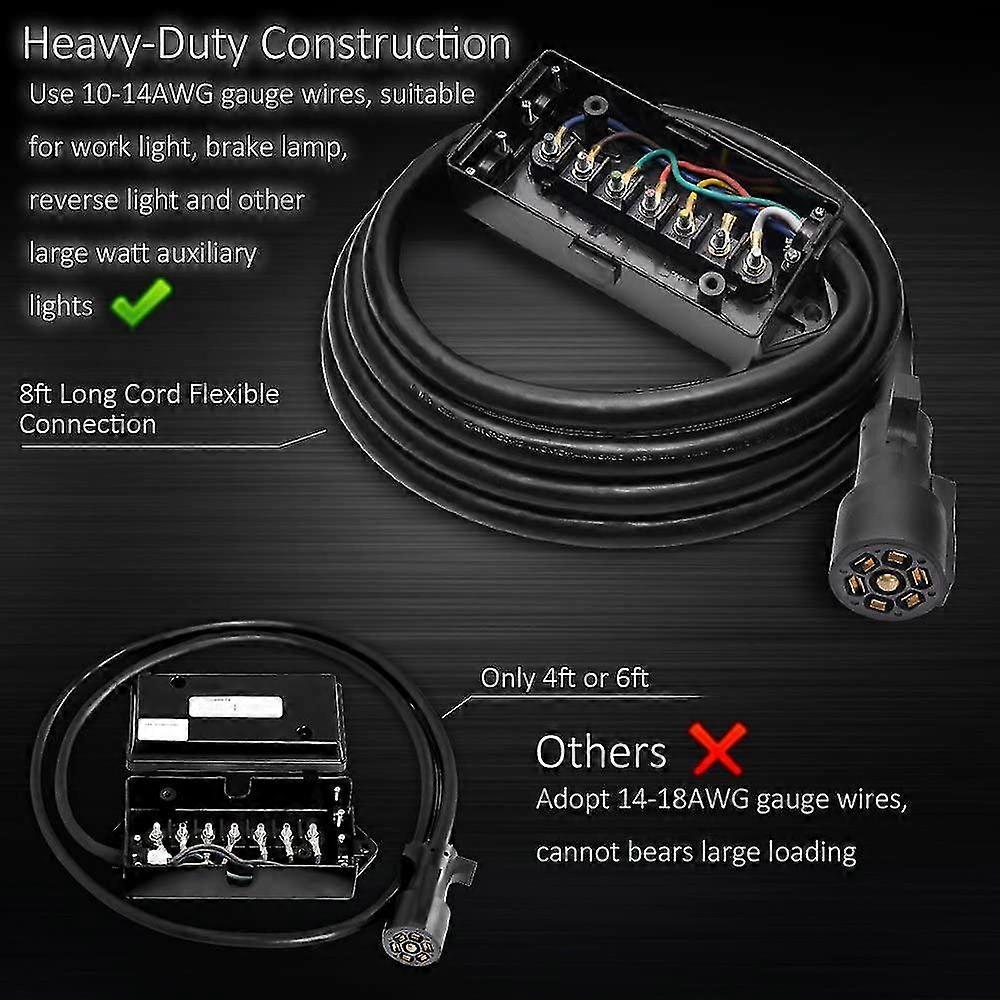 Heavy Duty 7 Way Plug Inline Trailer Cord with 7 Gang Junction Box - 8 ...