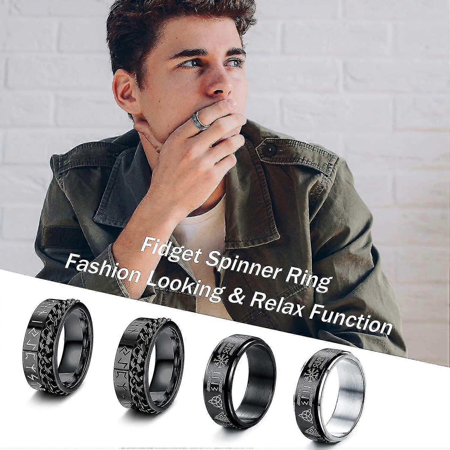 4pcs Norse Spinner Runes Ring For Men Women Less Steel Rotatable Rings ...