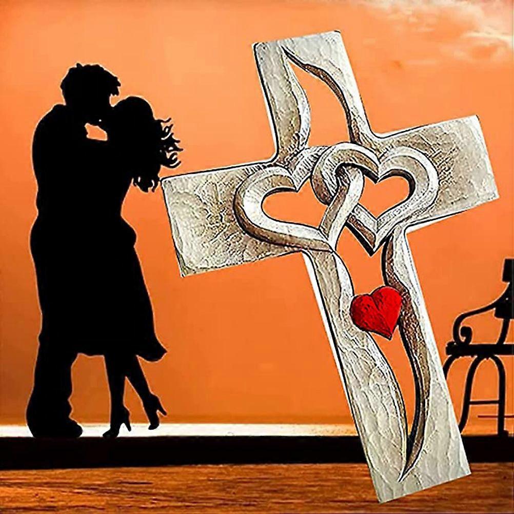 Carved Wooden Cross Hollow Intertwined Hearts Love Cross Hanging Love ...