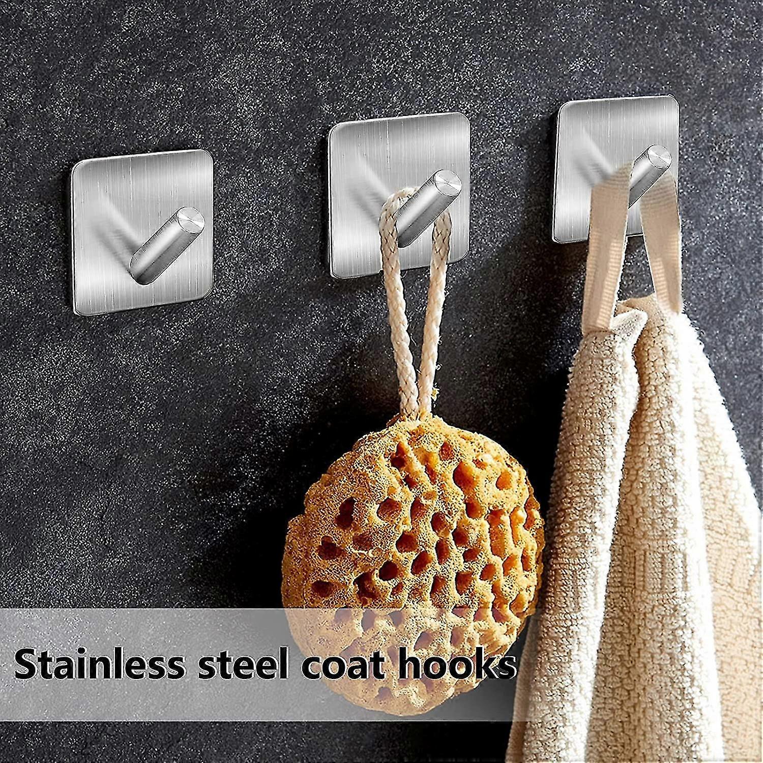 4 Pack Self Adhesive Hooks Stainless Steel Door Hooks Self Stick On ...
