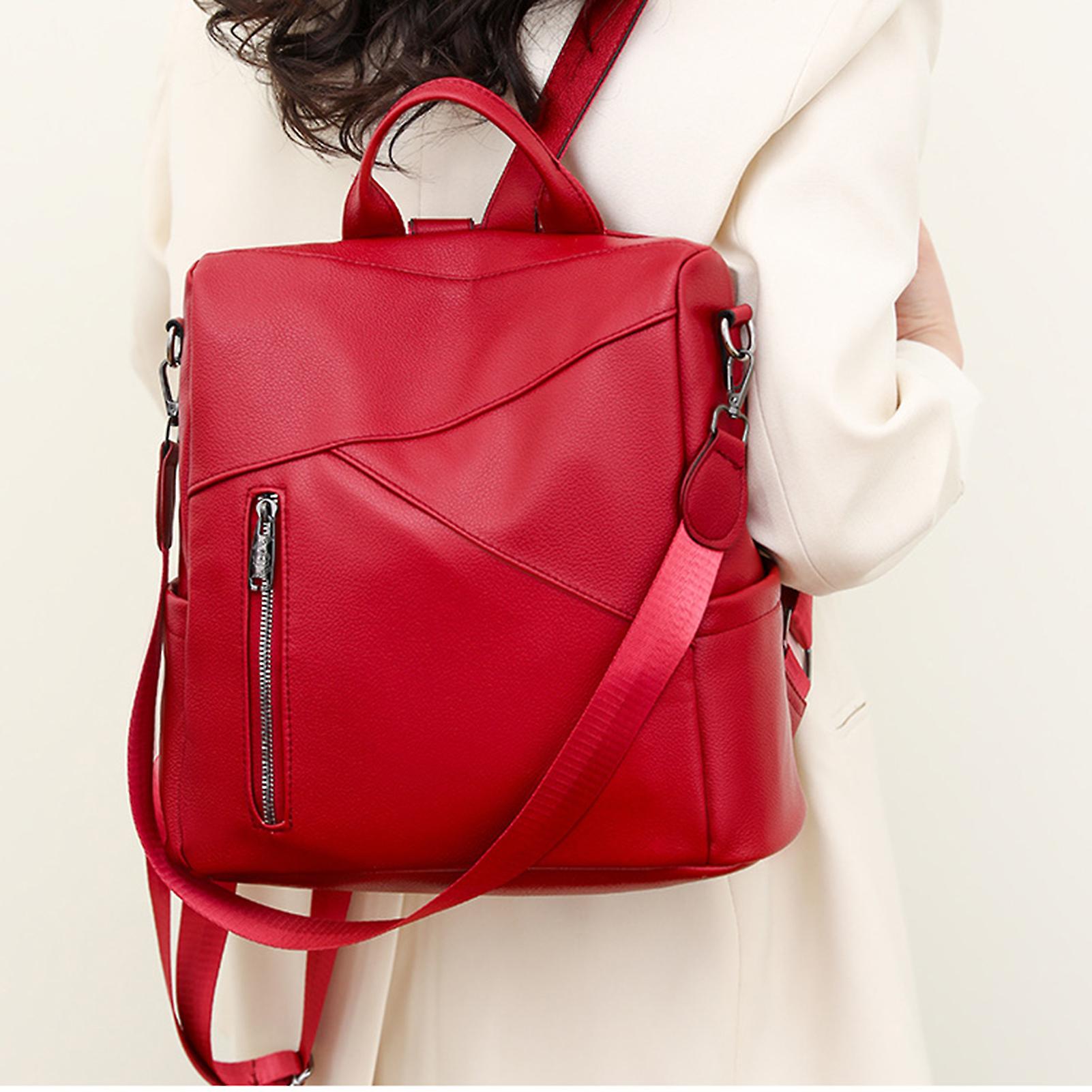 Classic Wine Red Backpack For Everyday 3 In 1 Anti-theft Leather ...