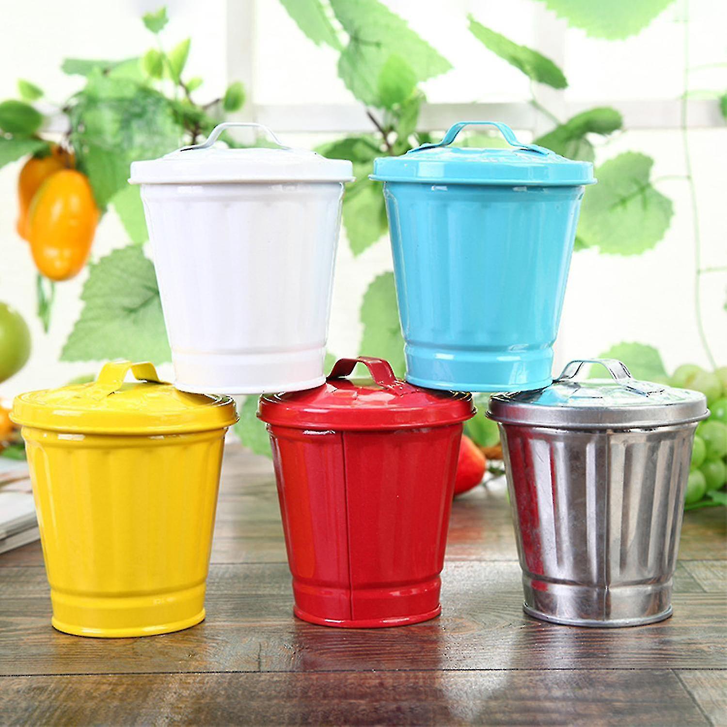 Desktop Trash Can with Lid Bucket ShapeLeakproof Garbage Storage Coated ...
