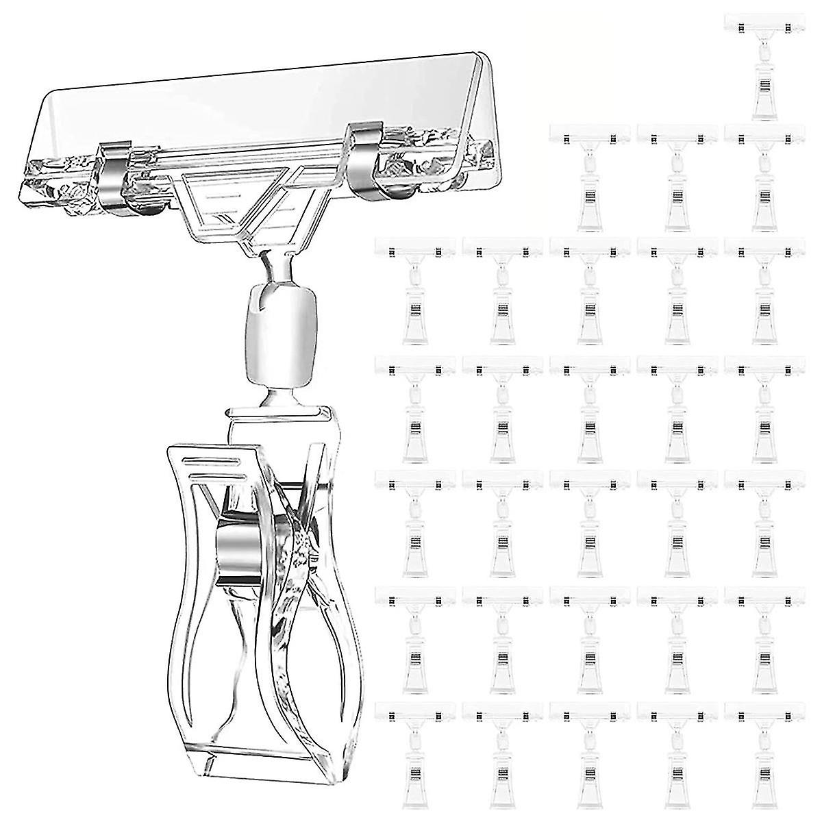 30 Pcs Label Holders Sign Clip, Plastic Clear Rotatable Sign Clips ...
