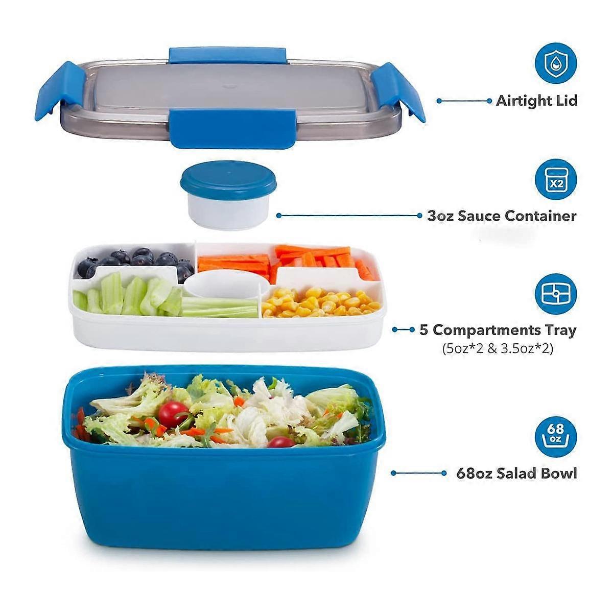 Adult Lunch Box, 2000 Ml, Lunch Box with Compartments, 2-Tier Salad Box ...