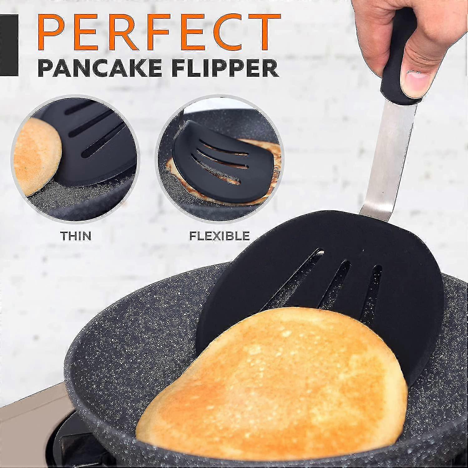 Flexible Extra Wide Pancake Spatula Silicone Turner Nonstick Cookware ...