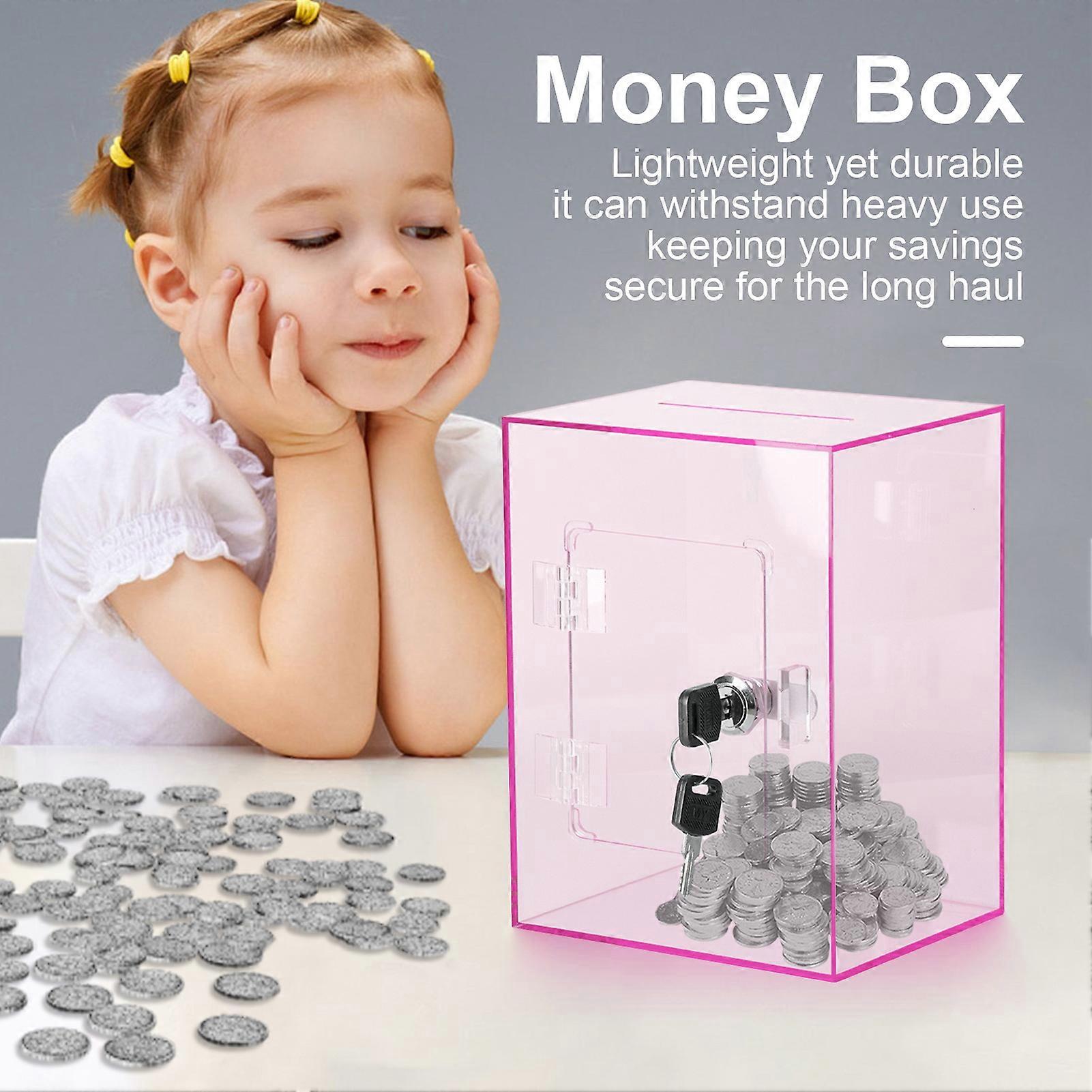 Clear Acrylic Piggy Bank with Key Kids Adults Money Saving Box Large ...
