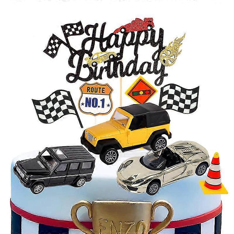 Racing Theme Cake Decoration Checkered Flag Racing Motorcycle Birthday ...