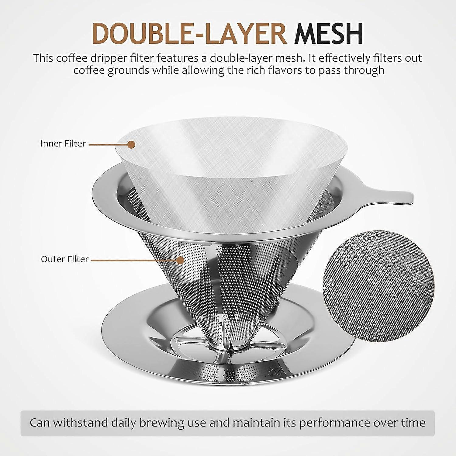 Stainless Steel Coffee Dripper with Double Layer Mesh Filter | Fruugo UK