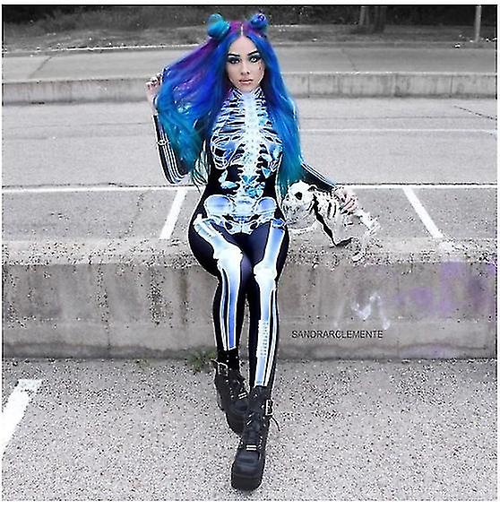 Halloween Skeleton 3d Print Costume Bone Skull Skinny Bodysuit Jumpsuit ...