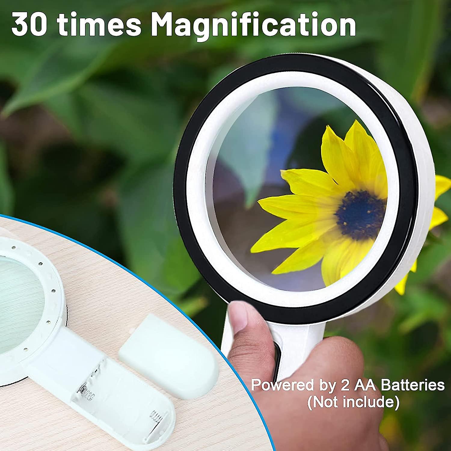 Reading Magnifier, 30x Magnification with 12 LED Lights - Lighted ...