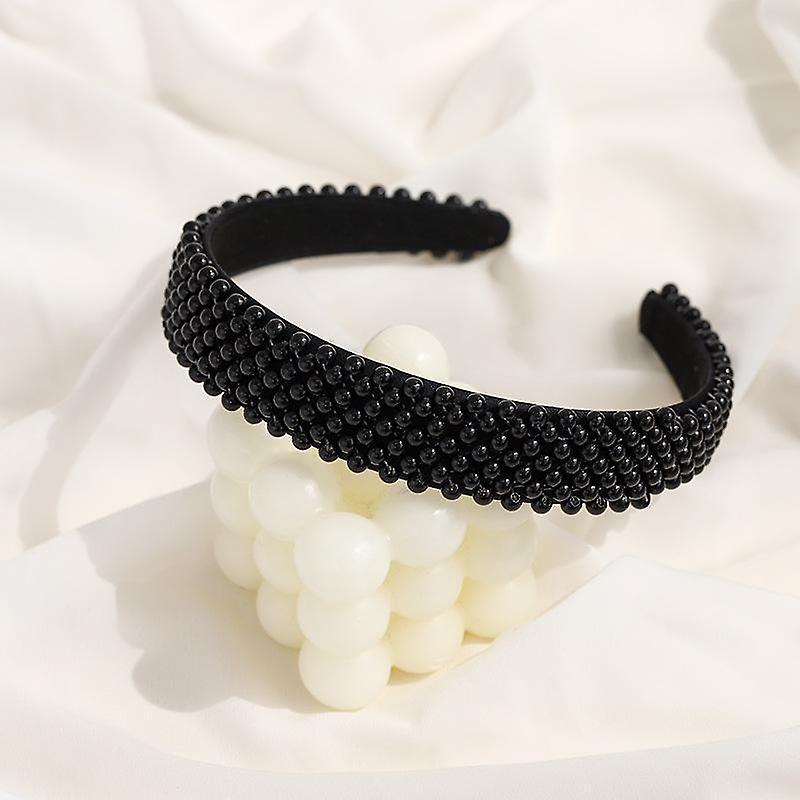 Handmade Luxurious wide Diadem in fabric with ribbons of beads black ...