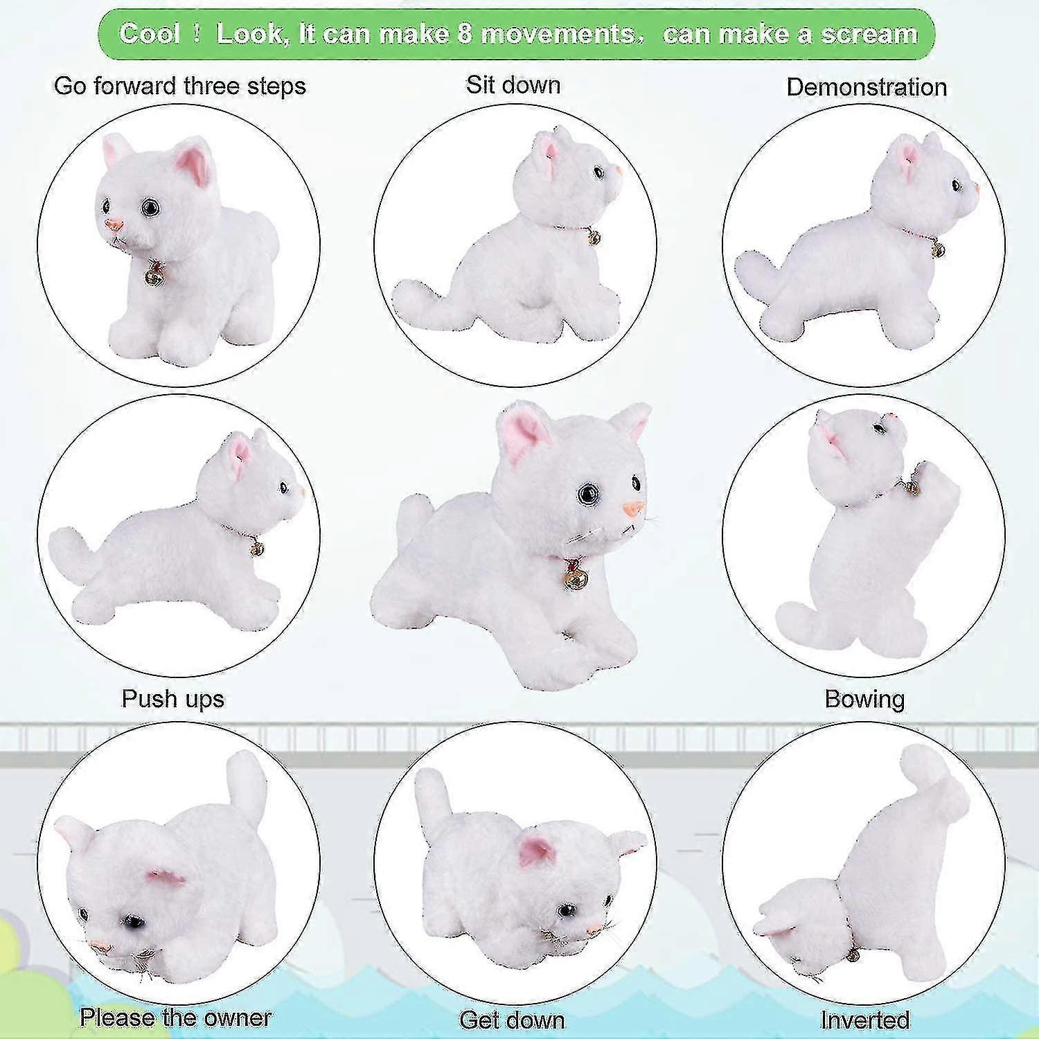 White Plush Cat Stuffed Animal Interactive Cat Robot Toy, Robotic Cat ...