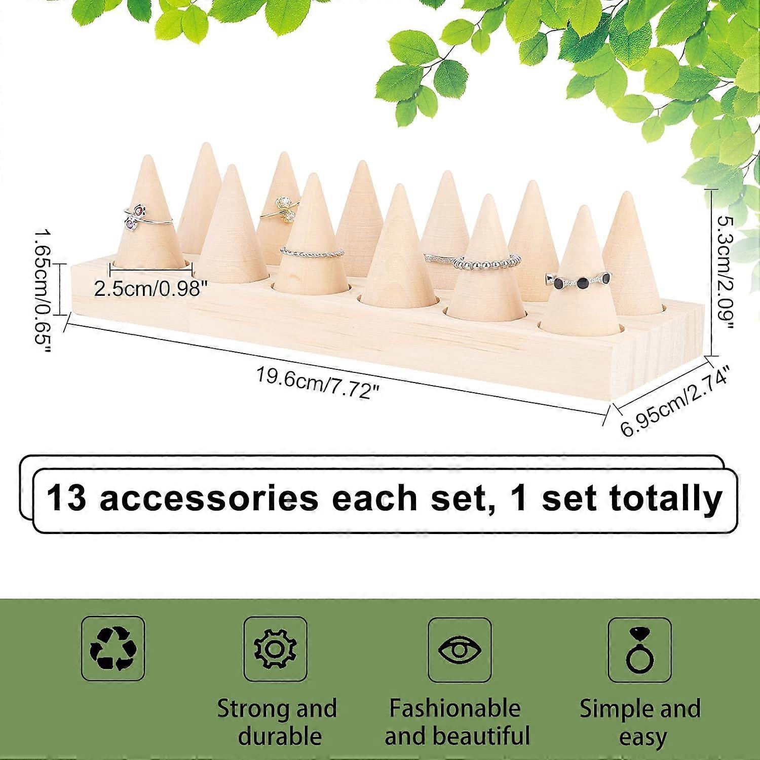 12 Pcs Wooden Cone Display Stand with Display Tray, Finger Rings Cone ...