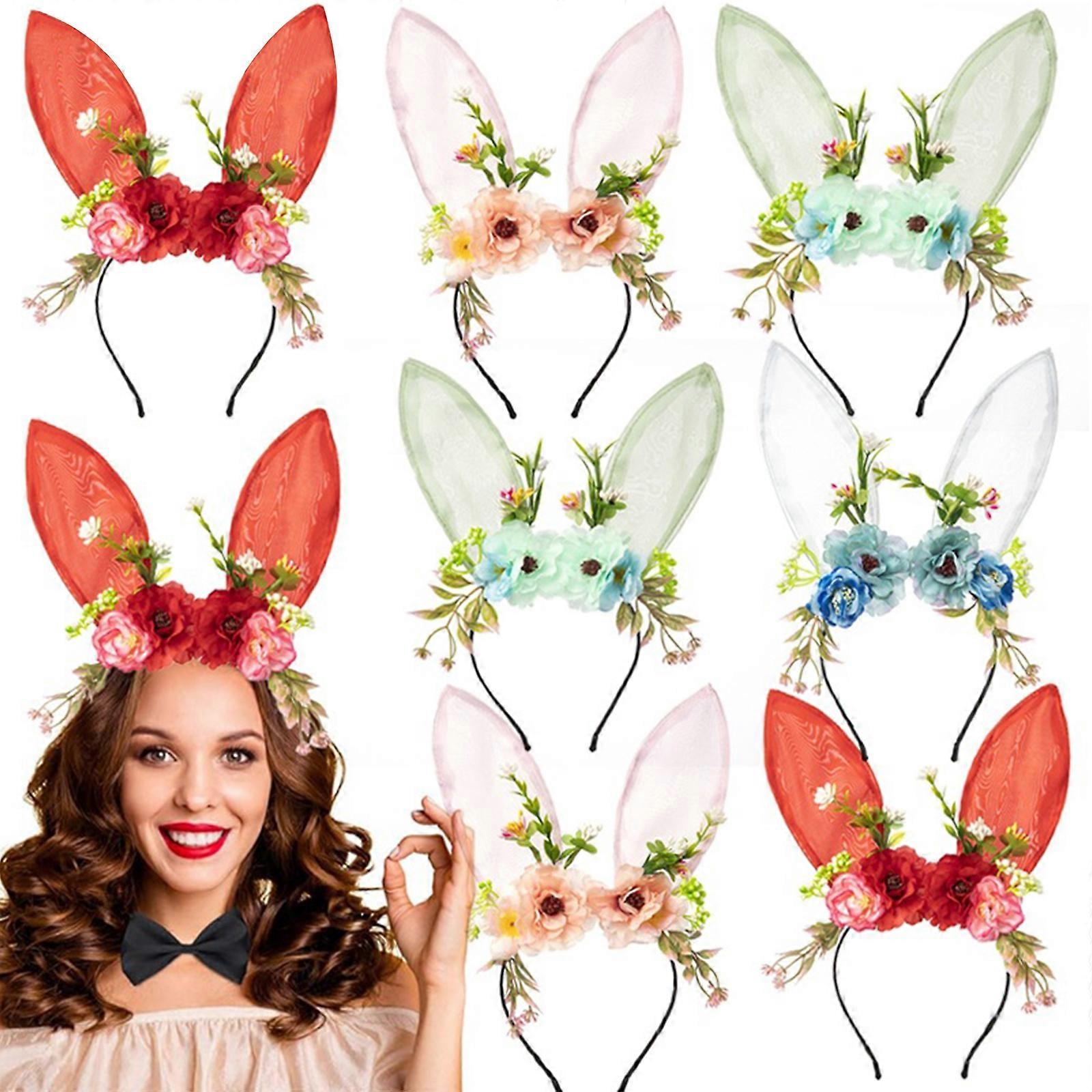 Flower Headbands with Rabbit Ears Flower Crown For Wedding Party Supply ...