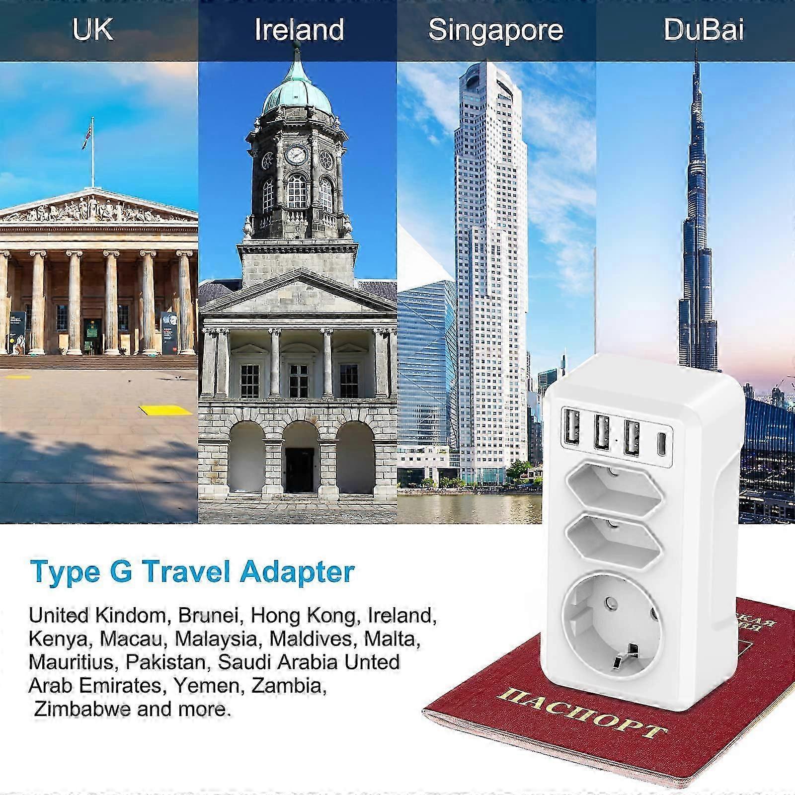 7 in 1 Travel Adapter with 3 USB and USB-C France to UK Adapter UK Plug ...