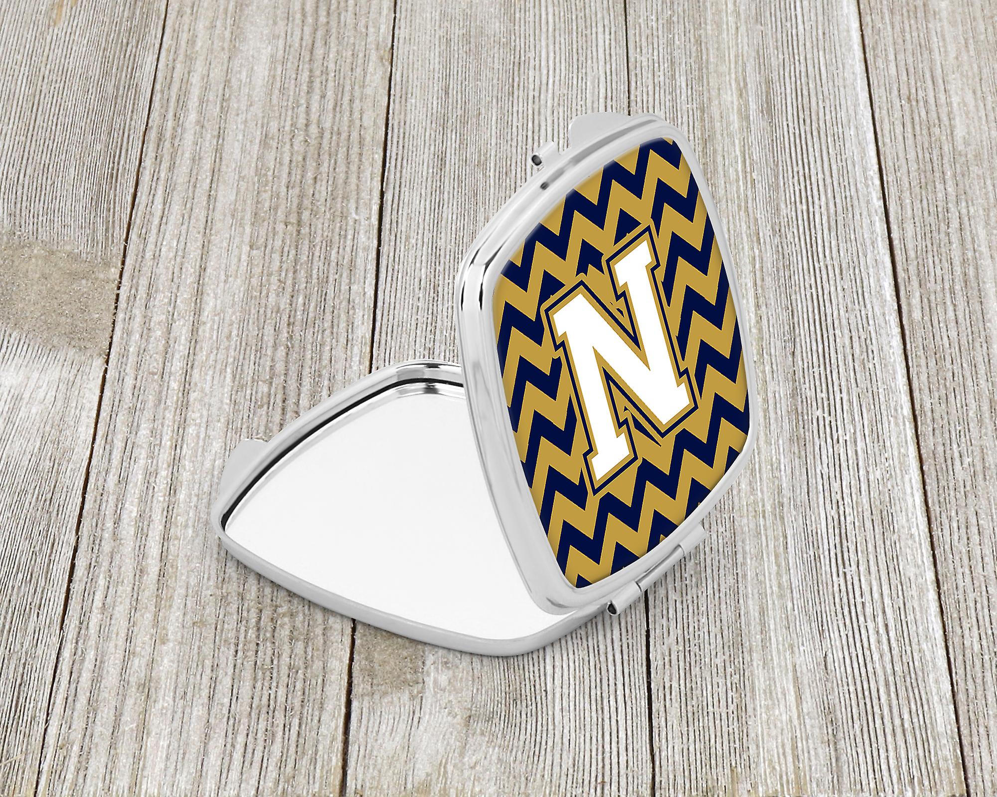 Letter N Chevron Navy Blue and Gold Compact Mirror | Fruugo UK