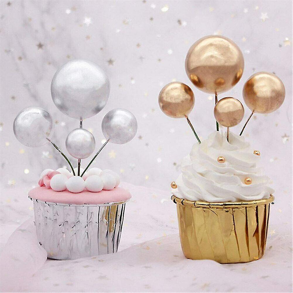 40 Pcs Cake Toppers Mini Gold Ball Cupcake Toppers Cake Decorations for ...