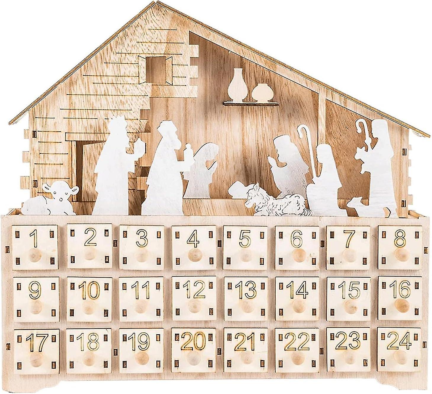 Wooden Village Advent Calendar,nativity Scene Countdown Decoration ...