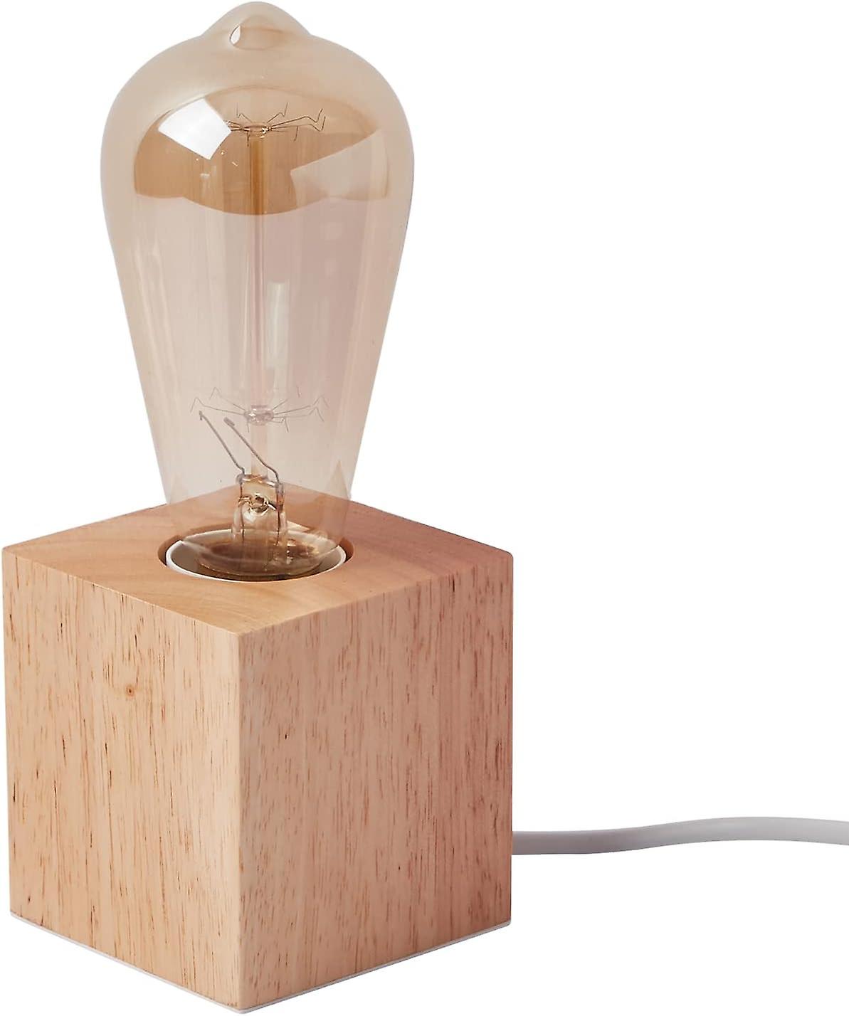 Small Table Lamp Bedside Lamp with Square Wooden Base Bedside Lamp, E27 ...