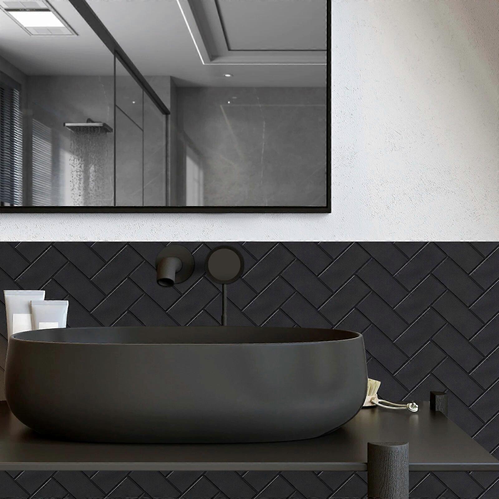 Black Herringbone Style Wall Tiles DIY Kitchen Backsplash Peel And ...