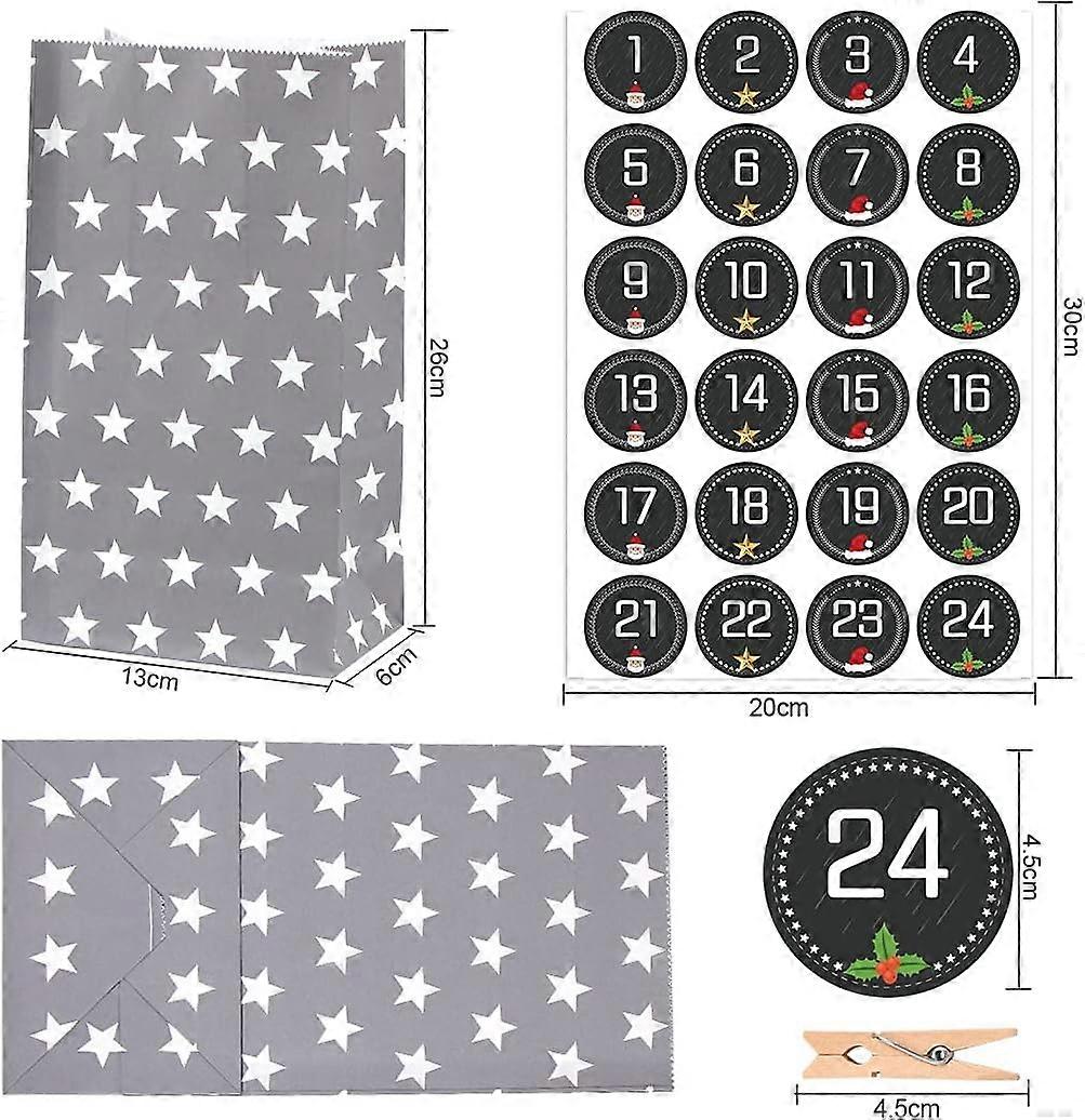 Advent Calendar for Filling, Grey, 25 Advent Calendar Paper Bags with ...