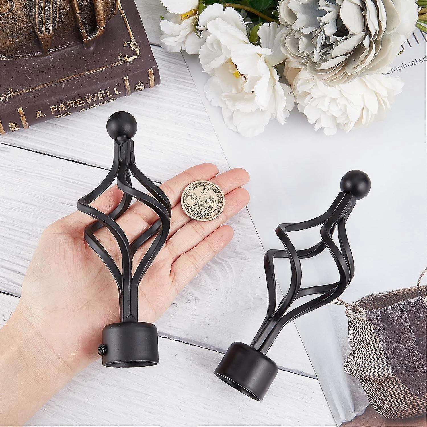 2pcs Curtain Rod Finials 28mm Drapery Pole End Black Twist Cage Shape ...