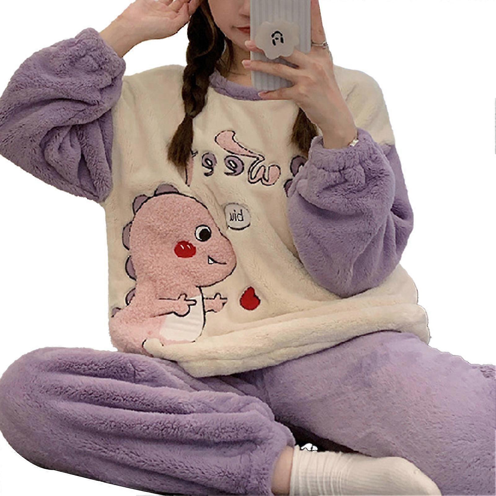 Women Fluffy Pajamas Set Kawaii Leisure Loose Two-piece Sleepwear Set ...