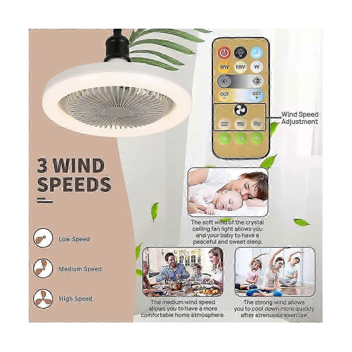 30W Ceiling Fan with Integrated Lights E27 Remote Ceiling Lighting ...