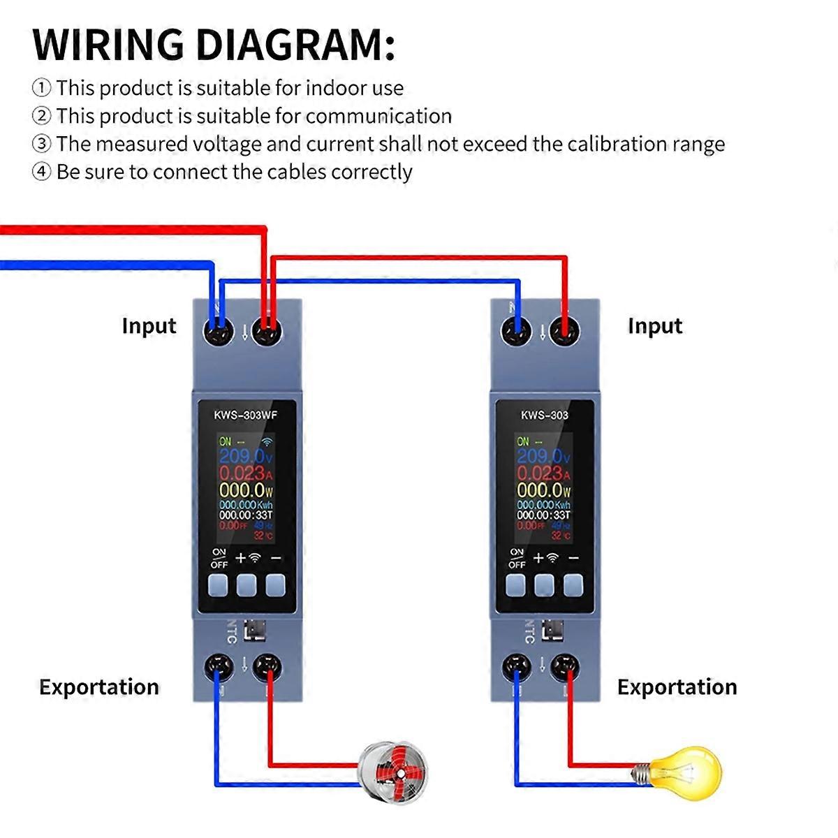 KWS- Tuya WiFi Power Meter 0.96-Inch TFT Two-Phase AC Voltage Current ...