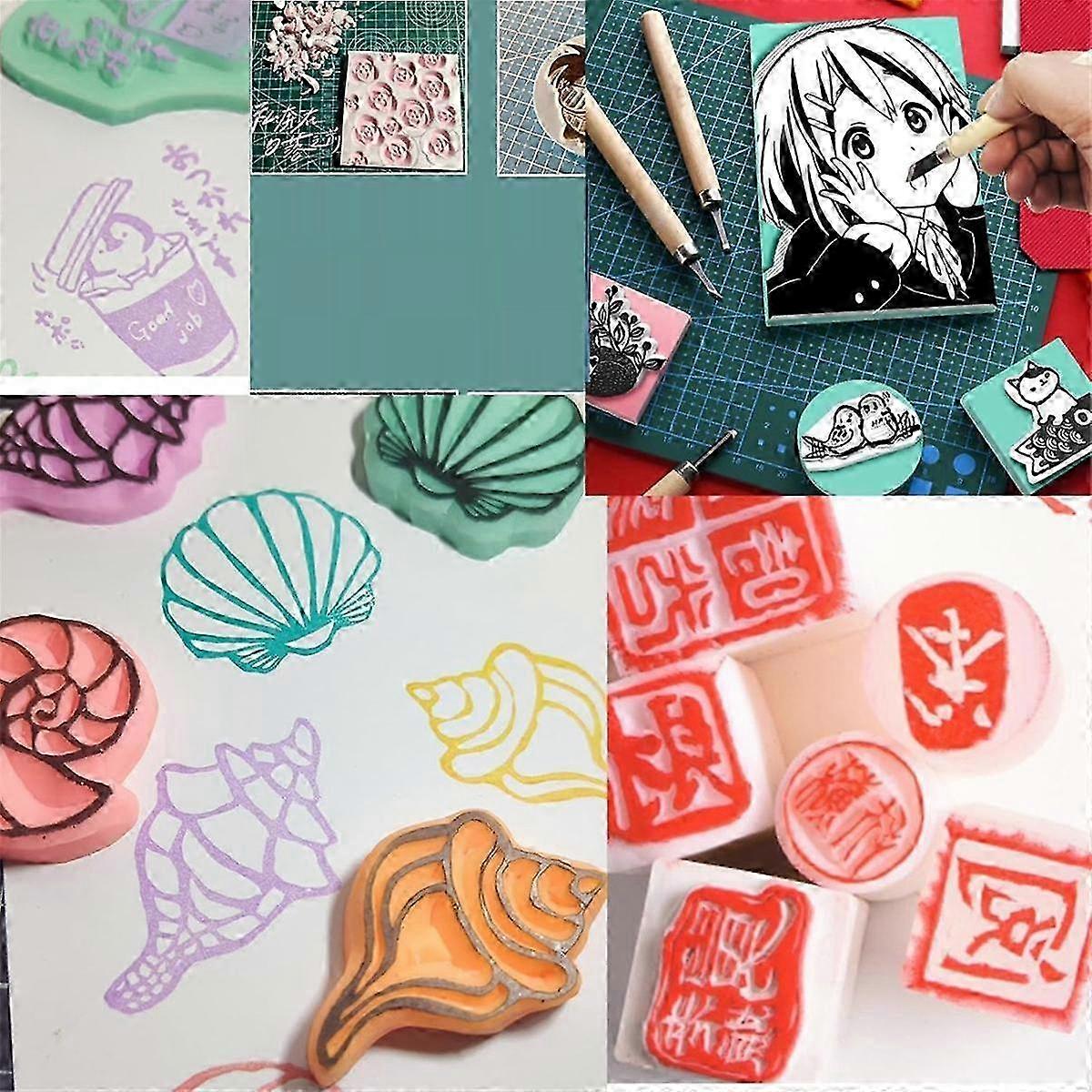 15Pack Rubber Block Stamp Carving Blocks Soft with Cutter Tools and ...