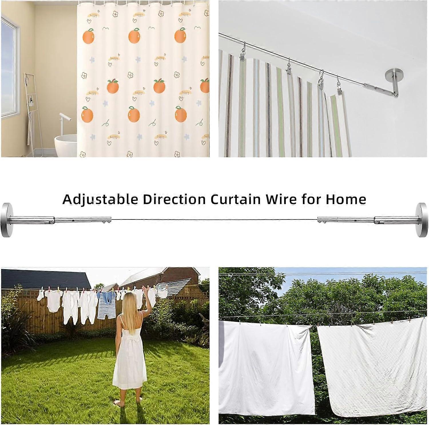 Adjustable Stainless Steel Curtain Wire Rod Set 16.4FT Wall Mount ...