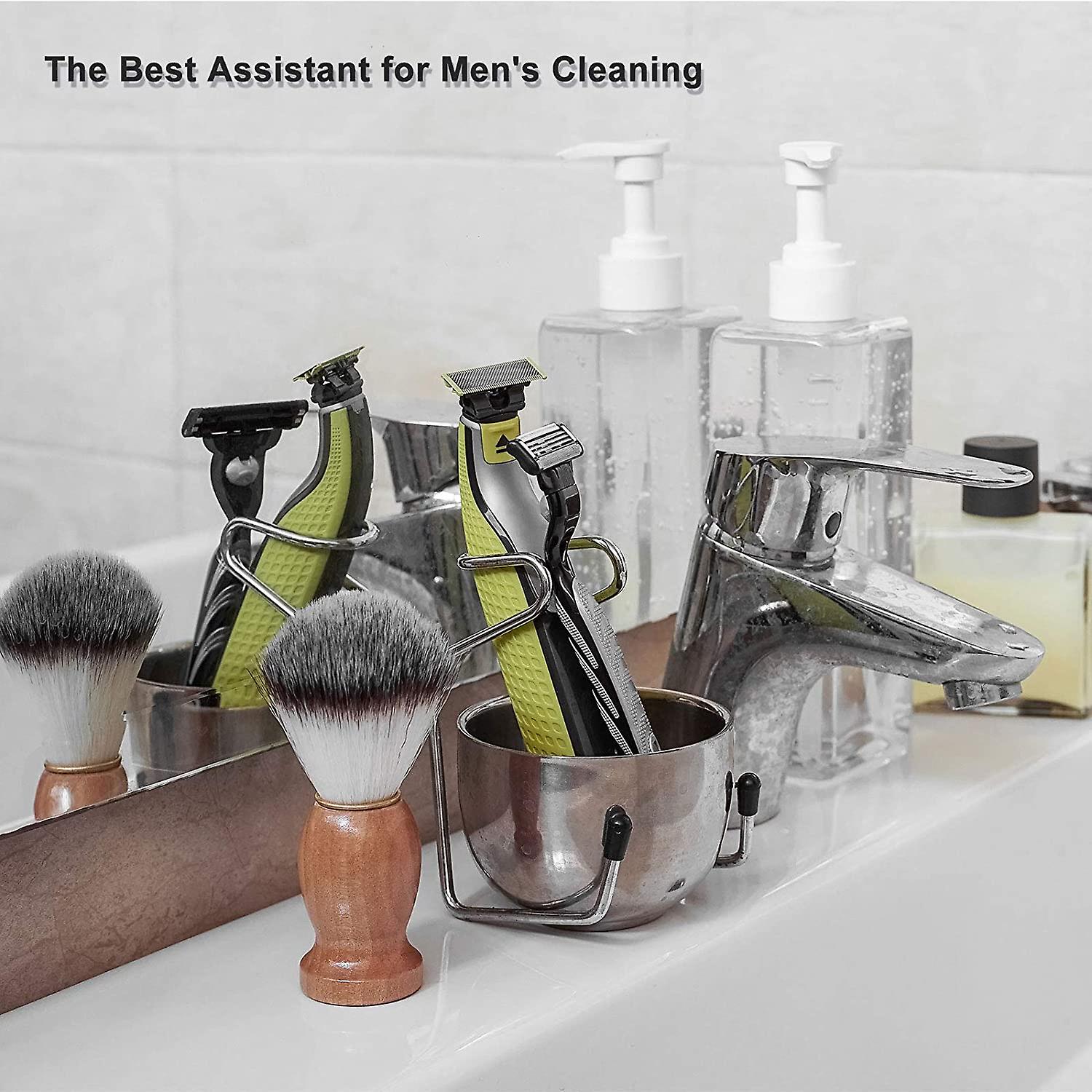 Shaving Brush Set Nylon Shaving Brush Wooden Handle and Stainless Steel ...