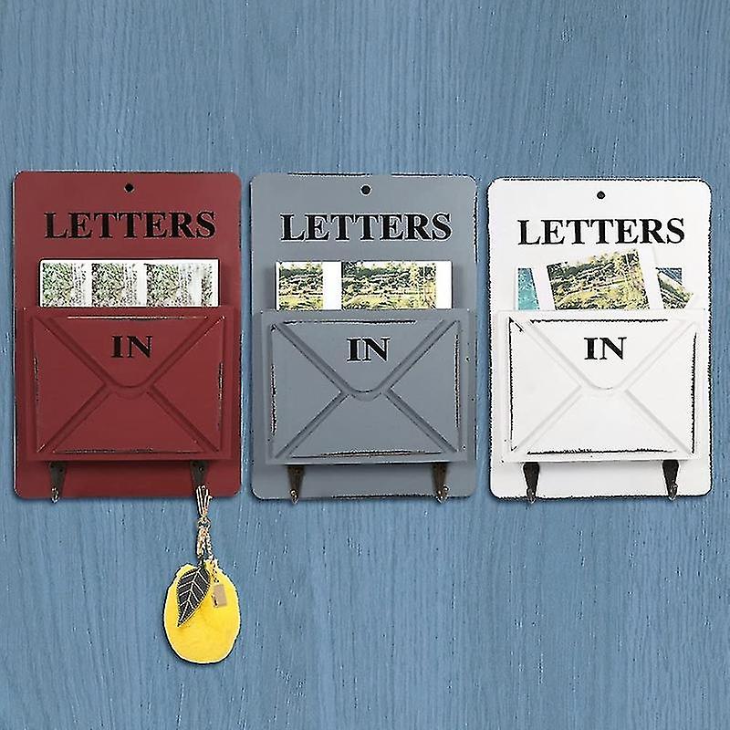 Wooden Mail Box Letter Rack Wall Mounted Mail Sorter Storage Box Key ...