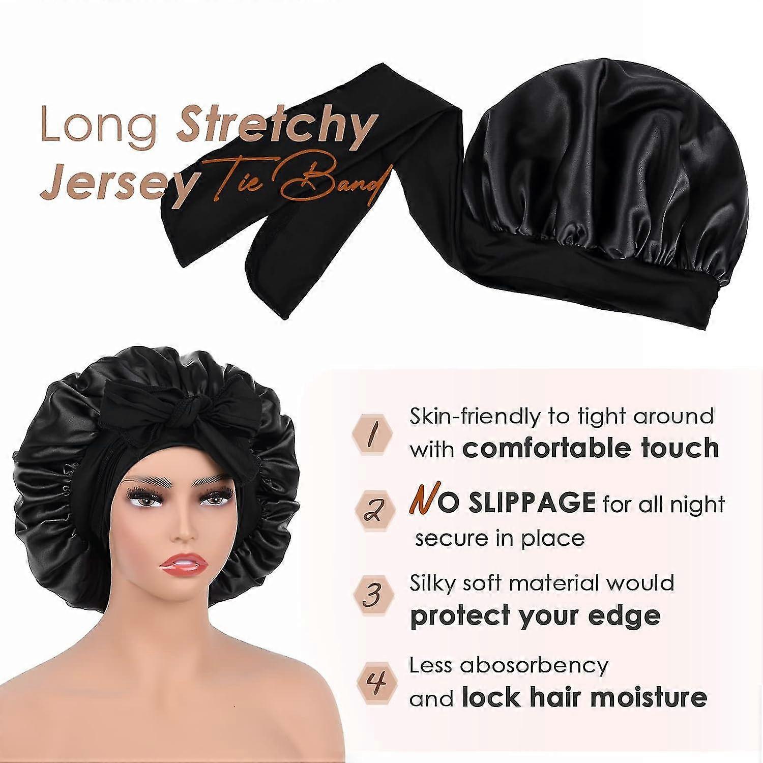 SQCLV Satin Bonnet Silk Bonnet for Sleeping Double Layer Satin Lined ...