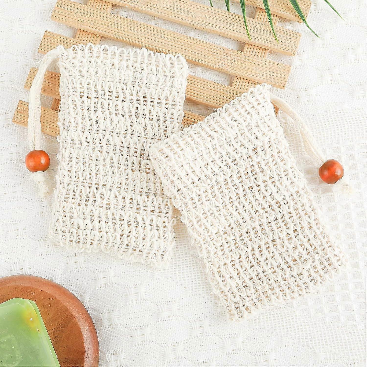 Soap Bags 4 Pack, Cotton Soap Bags, Natural Sisal Soap Storage Bags ...