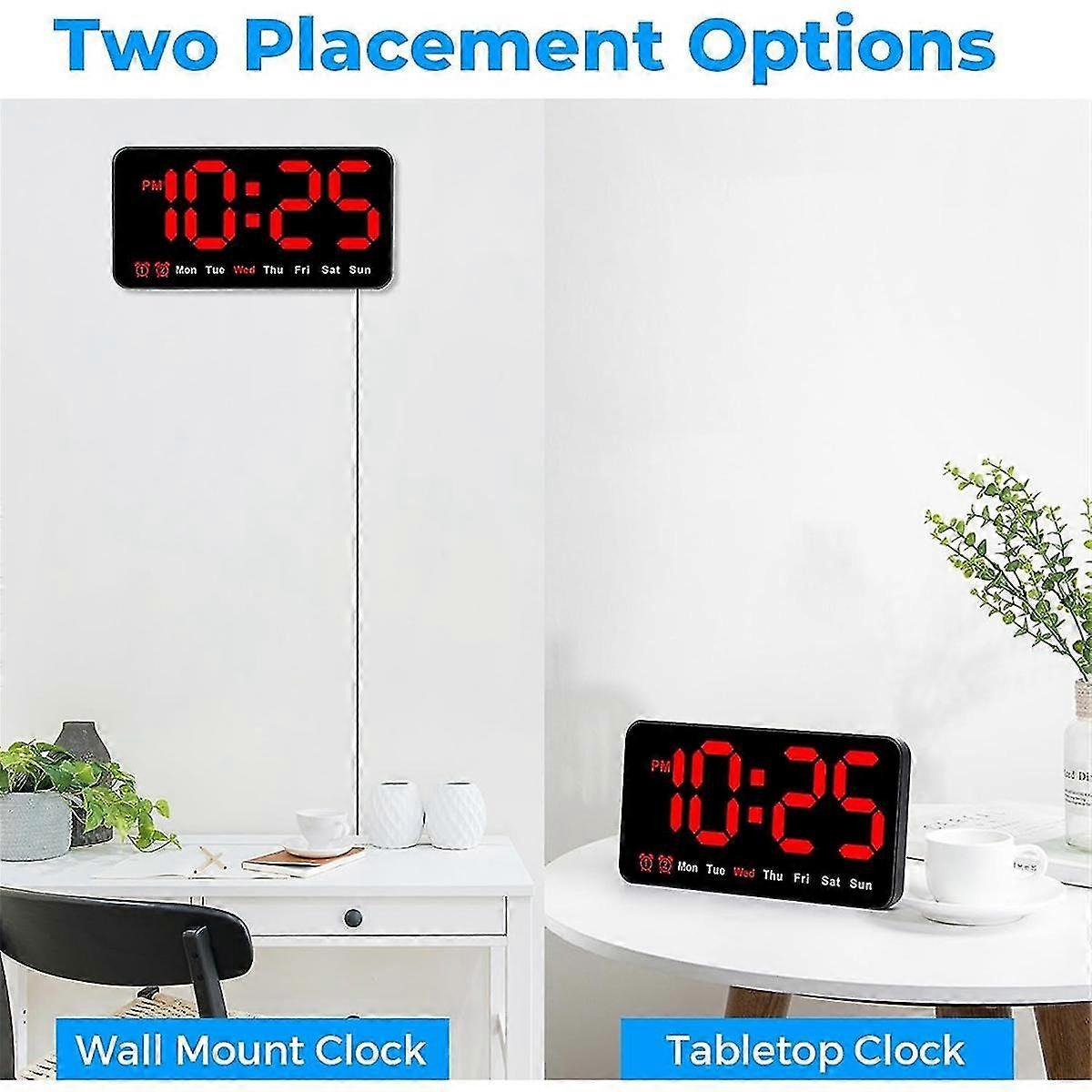 Digital Wall Clock, 9inch Led Digital Clock Display With 12/24h, Big ...