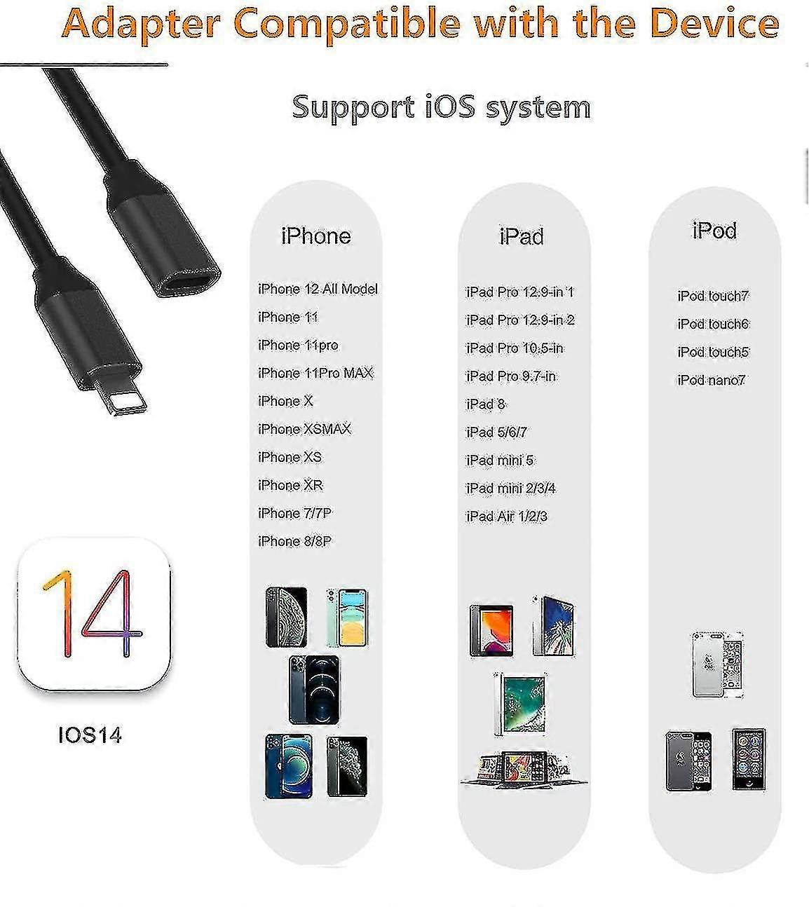 Lightning Cable Extension 6ft For Iphone Ipad, Apple Mfi Certified ...