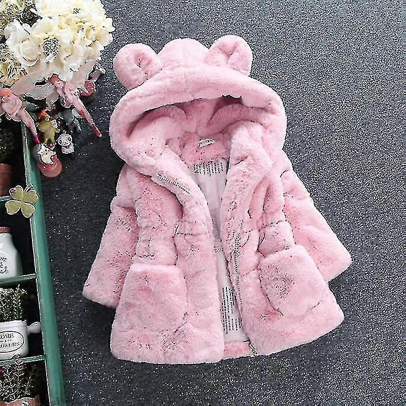 Children Girls Fluffy Faux Fur Hooded Parka Coat Fleece Thick Jacket ...