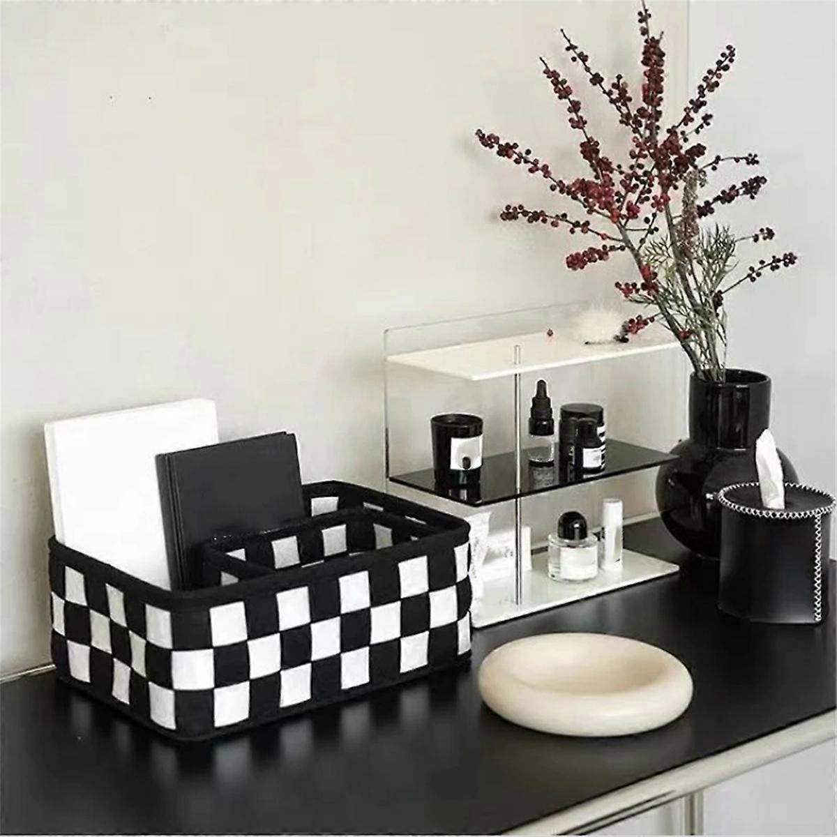 Black and White Checkered Storage Basket Desktop Cosmetics Storage ...