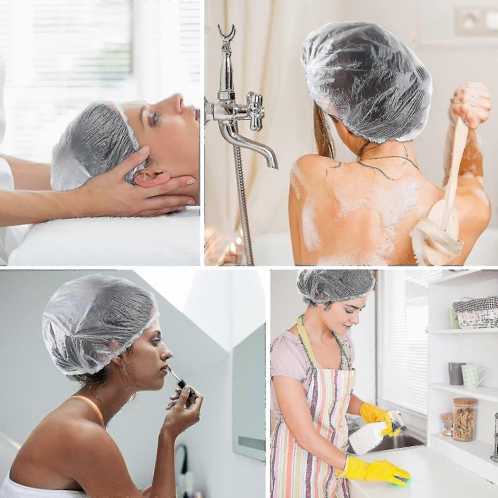 200pcs Disposable Shower Caps, Plastic Elastic Bath Cap For Home Use, Hotel, Spa, And Hair Salon ...