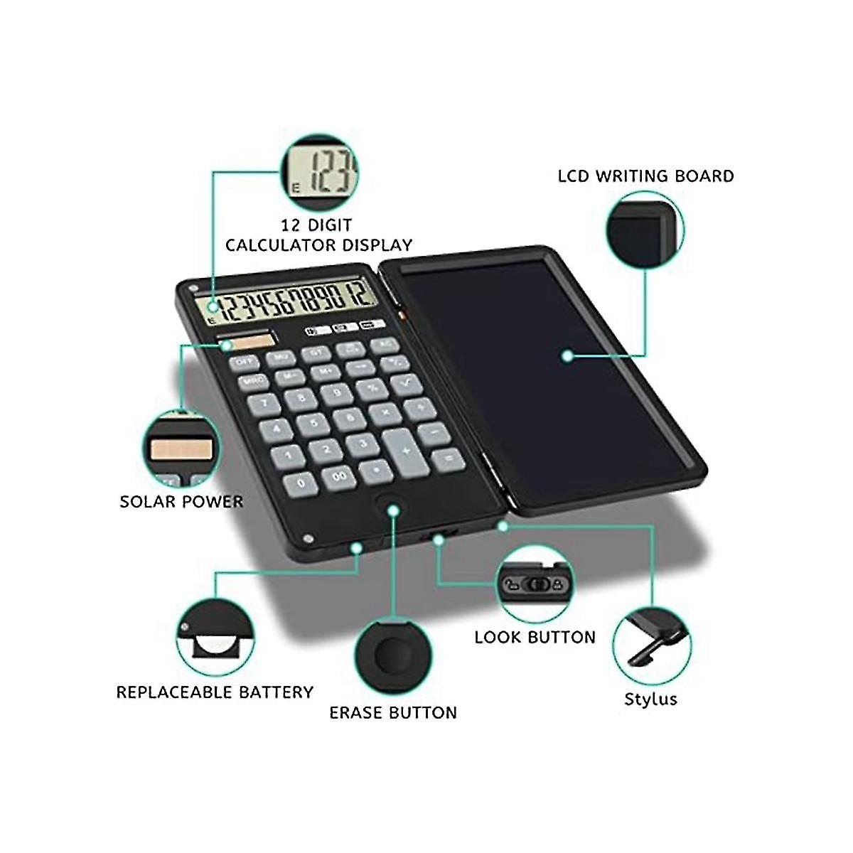 Calculator,12-digit Display Desk Calcultors With Erasable Writing Table ...