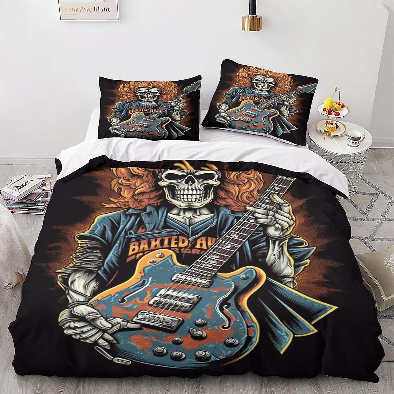 Rock 'n' Roll Duvet Cover Set, 3D Skull Printing Themed Bedding Set ...