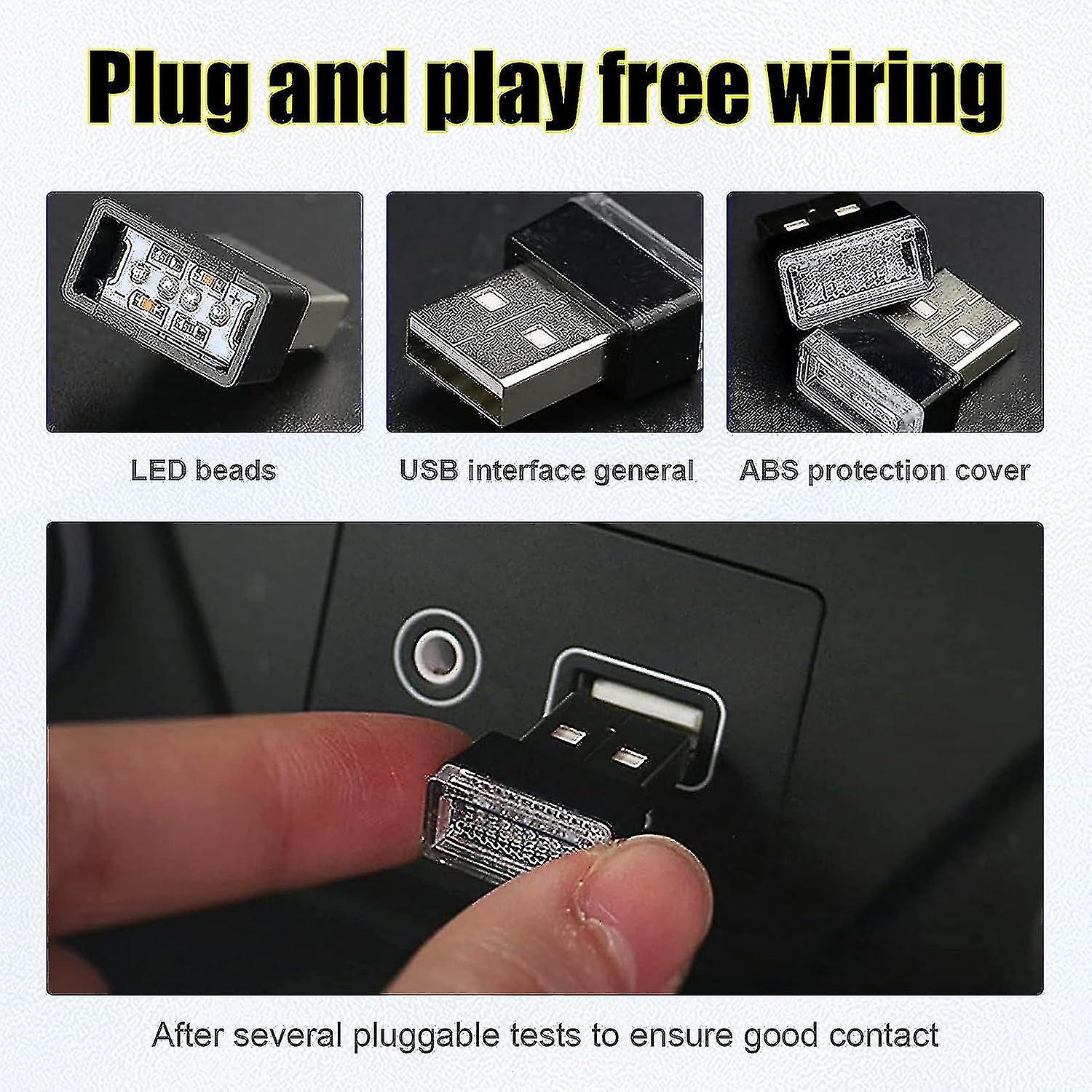 4pcs Usb Led Car Interior Atmosphere Lamp, Mini Usb Car Light, Plug-in ...