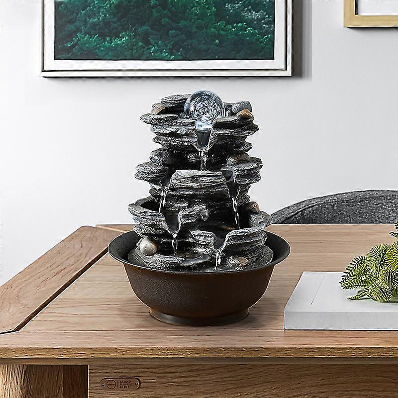 4-tier Stone Falls Tabletop Water Fountain With Led Lights - Peaceful ...