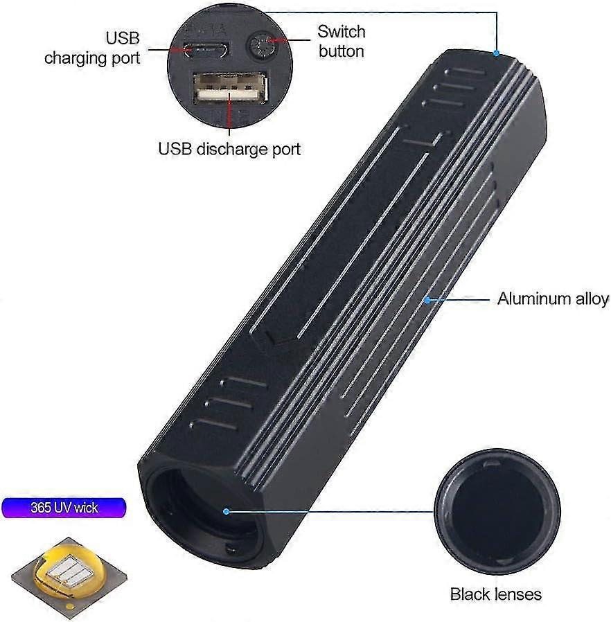 365nm Rechargeable UV Flashlight with Black Filter to Cure Resin/Rock ...