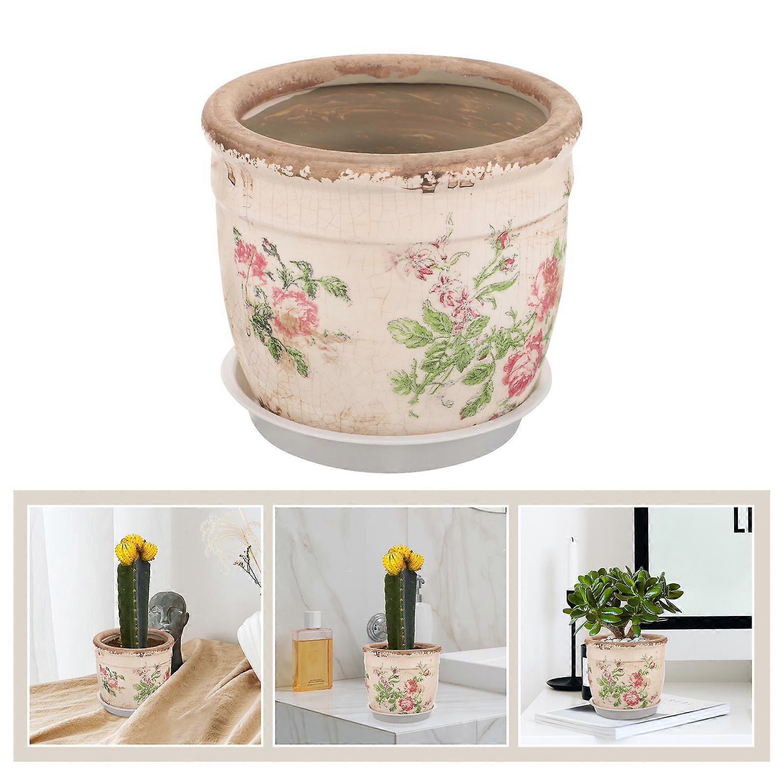 Succulent Pot Ceramic Planter Pot Retro Rose Printing Flowerpot Garden ...