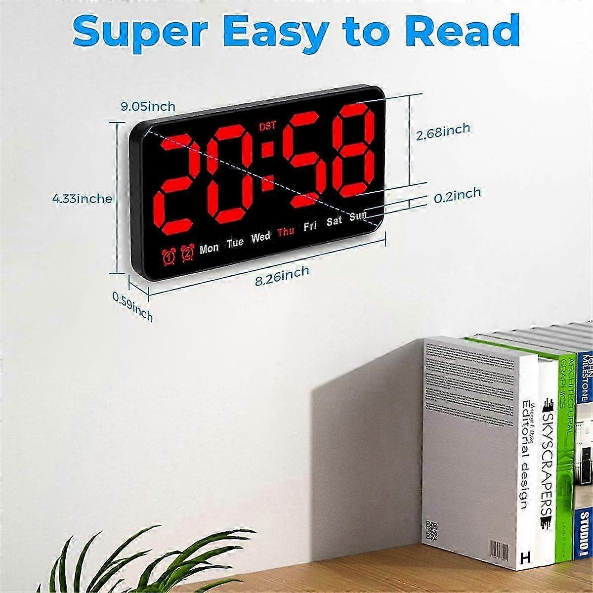 Digital Wall Clock, 9inch Led Digital Clock Display With 12/24h, Big ...